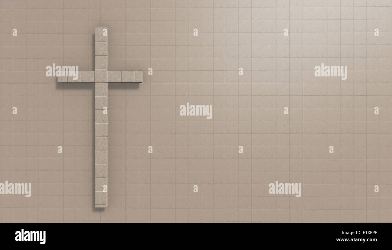 Cross on the wall made in 3d software Stock Photo - Alamy
