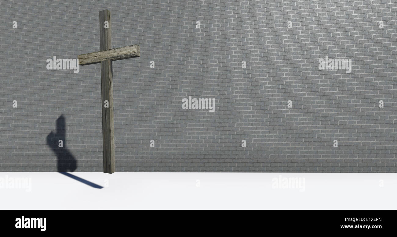 Cross on the wall made in 3d software Stock Photo - Alamy