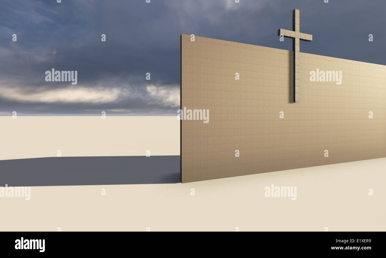 Cross on the wall made in 3d software Stock Photo - Alamy
