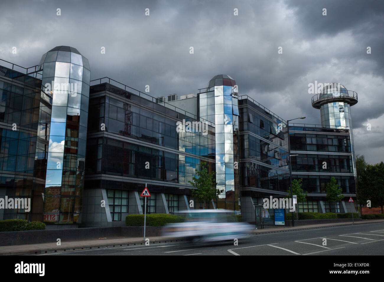 Mirrored office buildings at No.1 First Street, Manchester, UK Stock ...