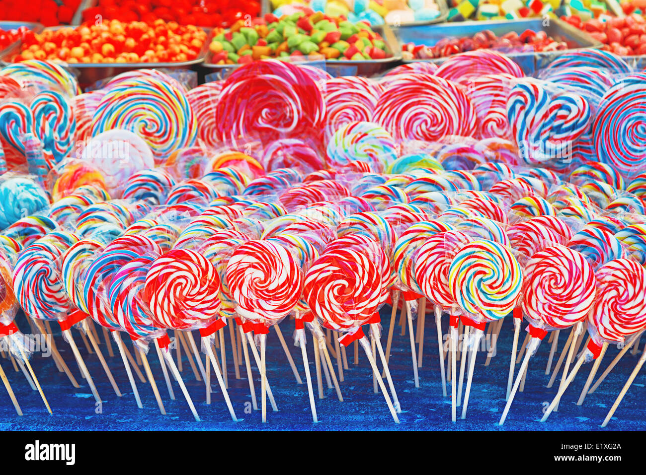 Colorful sweets, candies and lollipops at street market Stock Photo - Alamy