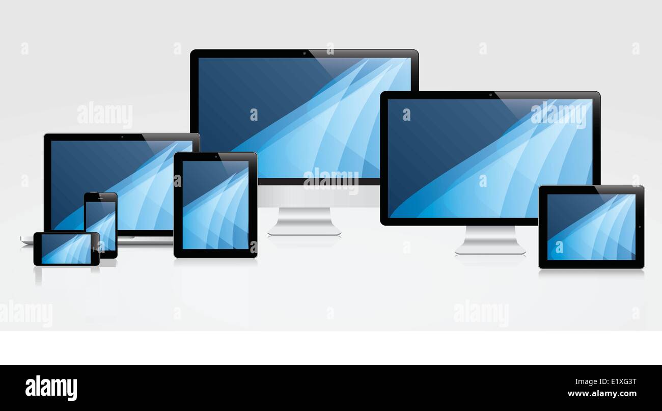 Realistic laptop, computer, tablet, smartphone, vector EPS10 Stock ...