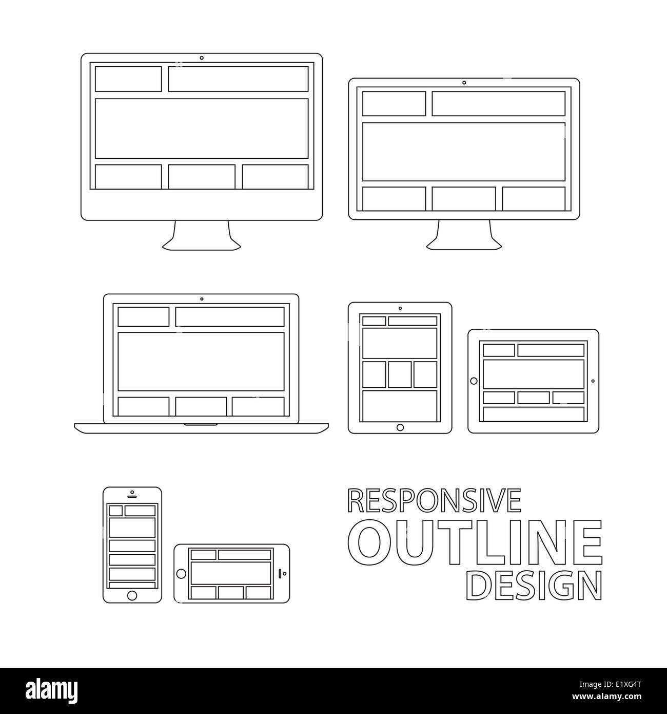 Computer tablet laptop phone outline responsive vector eps10 Stock ...