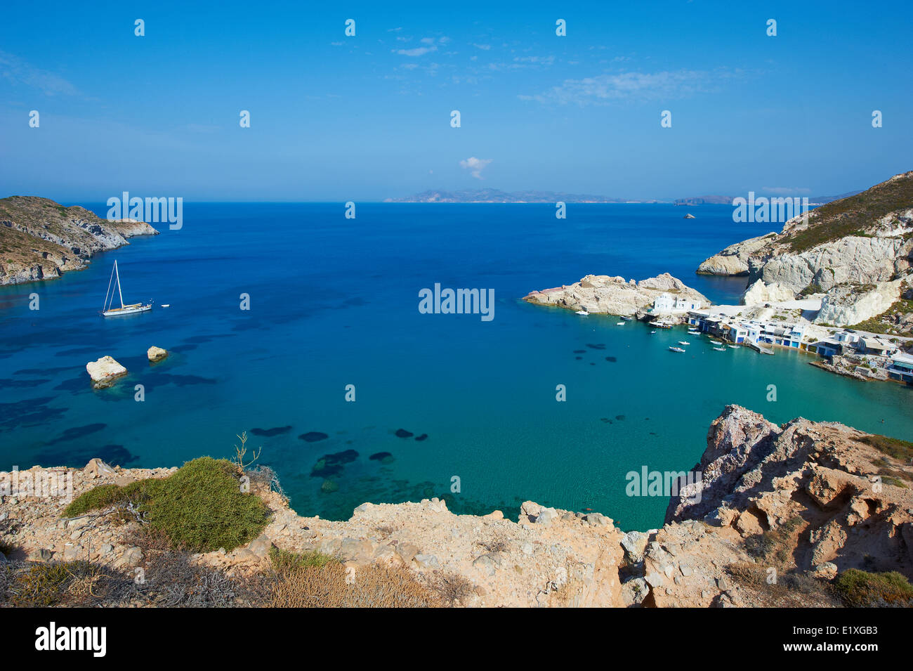 Greece, Cyclades islands, Milos, Firopotamos port and beach Stock Photo ...