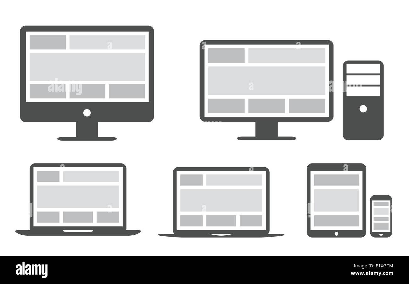 Responsive grid and web design in simplified icons vector Stock Vector ...
