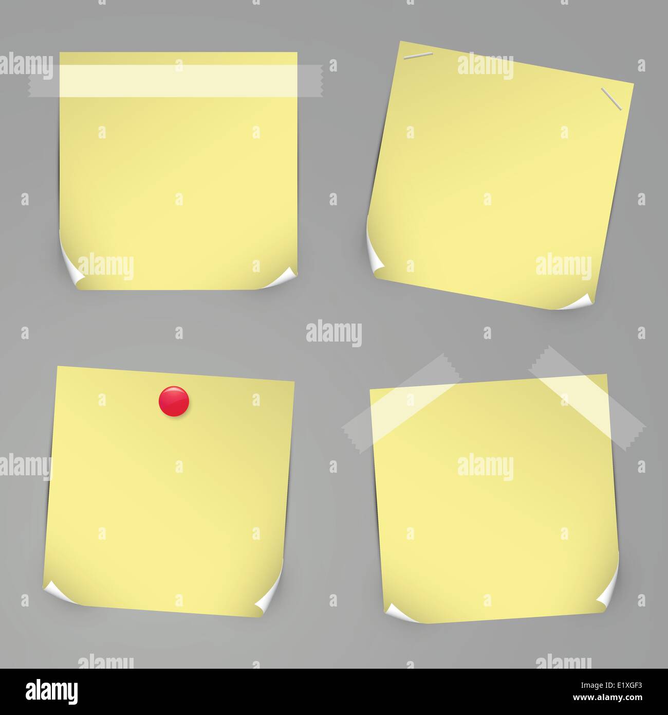 Realistic yellow vector stickers with pins and curved corners Stock ...