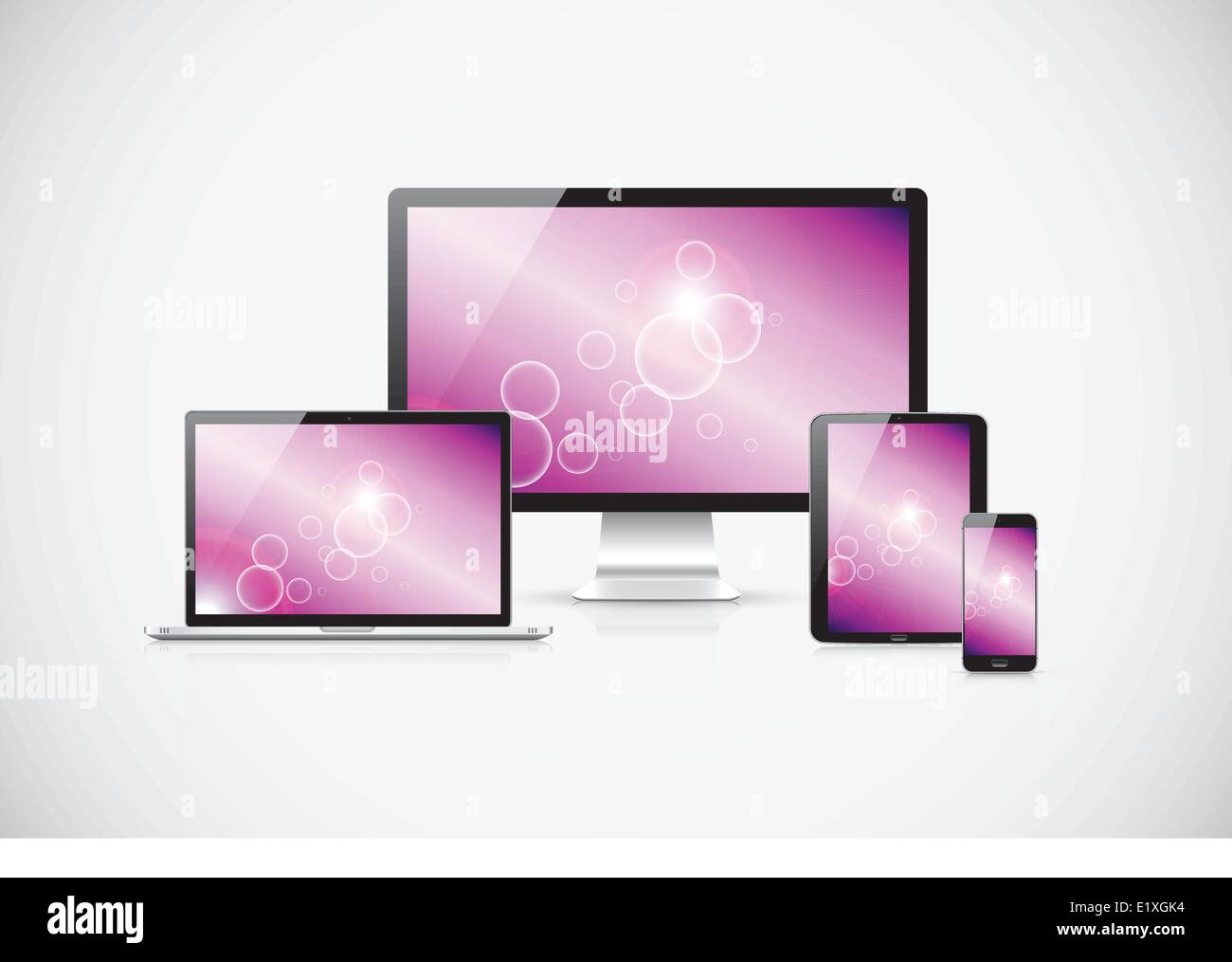 Realistic modern responsive devices with abstract background Stock ...