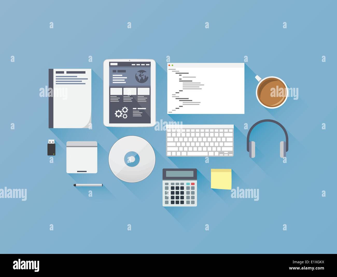 Web development coding flat icon set vector illustration Stock Vector ...