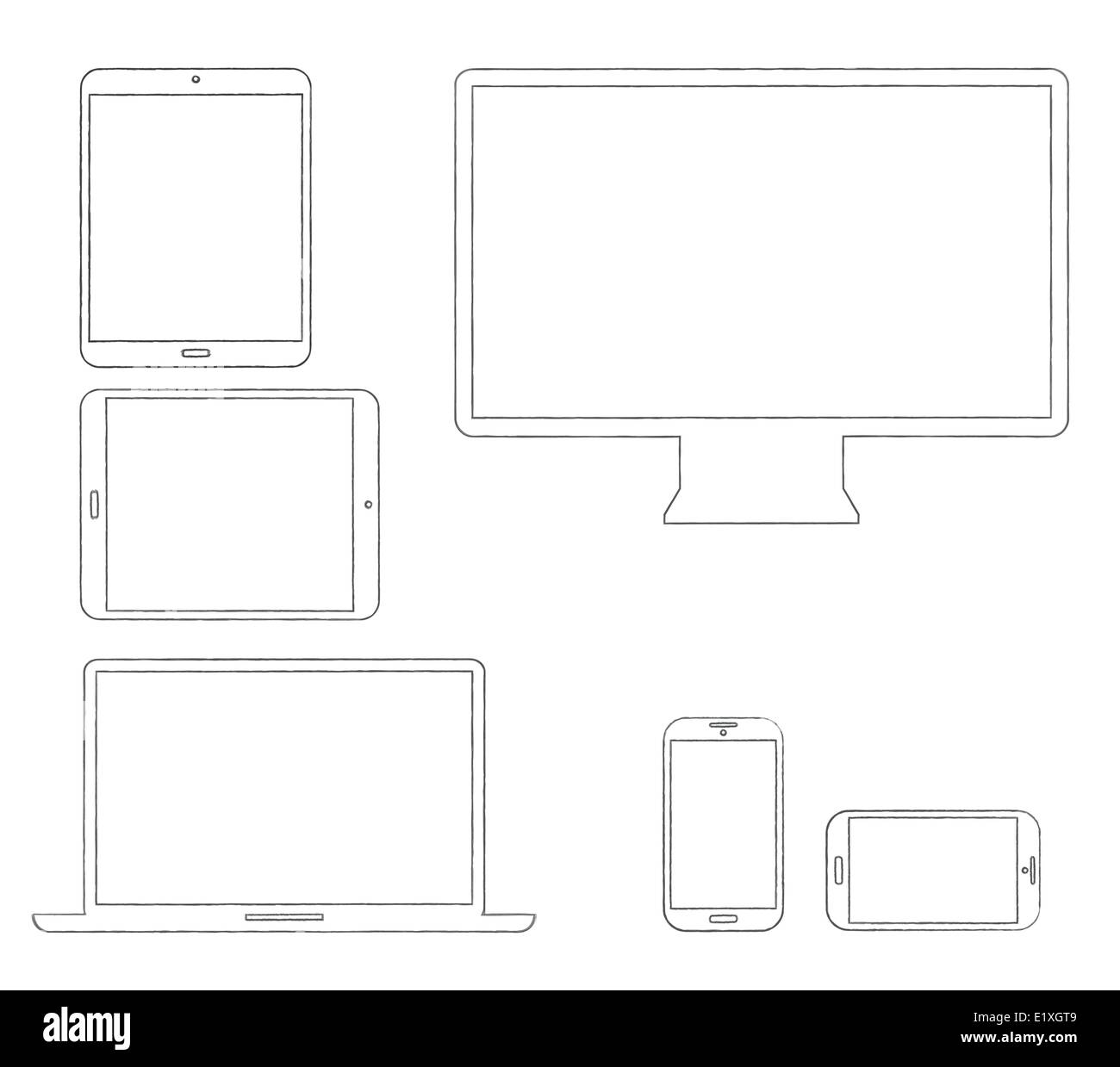 Hand-drawn outlined modern electronic devices vector Stock Vector Image ...