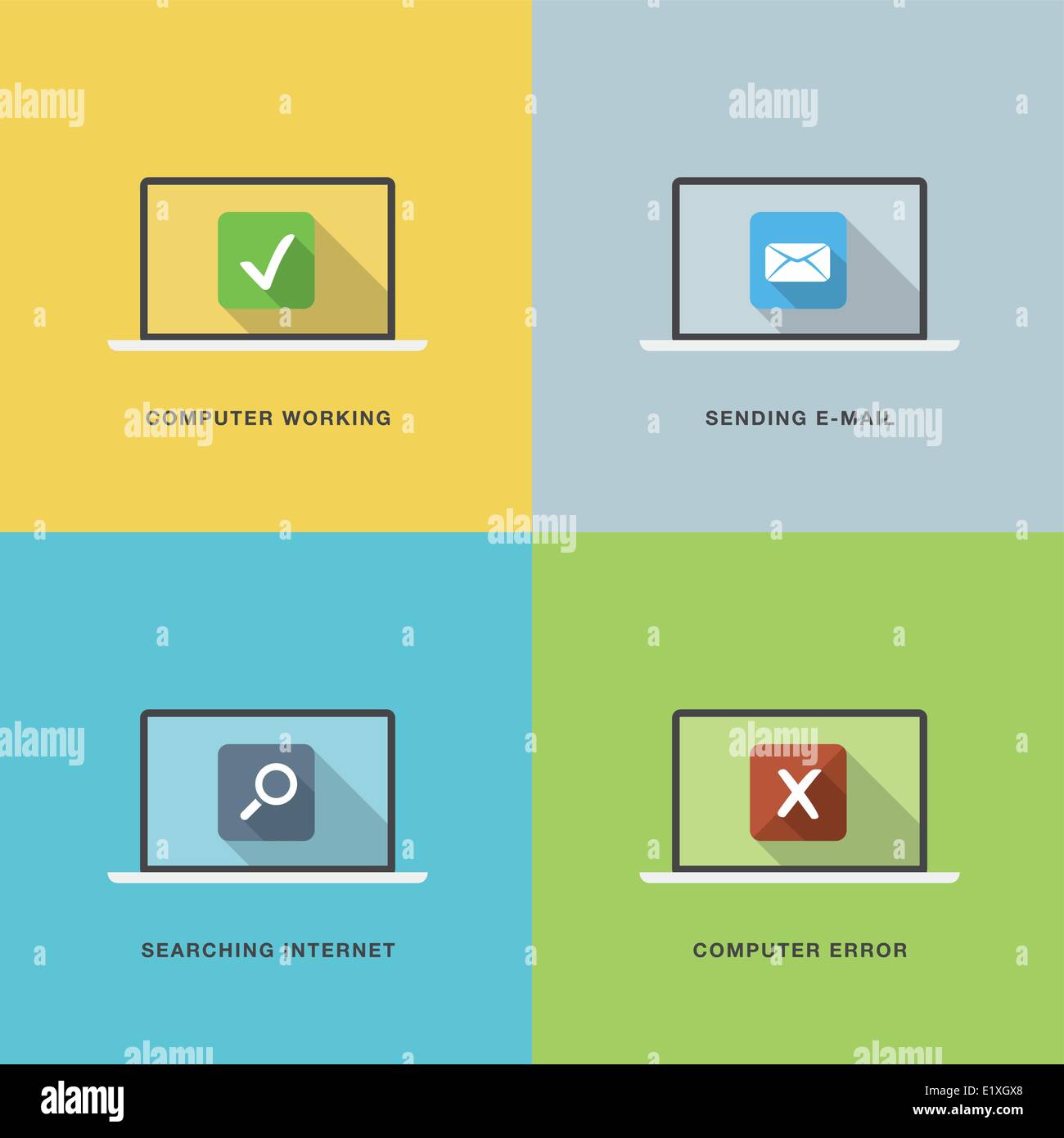 Cartoon illustration laptop searching information hi-res stock ...