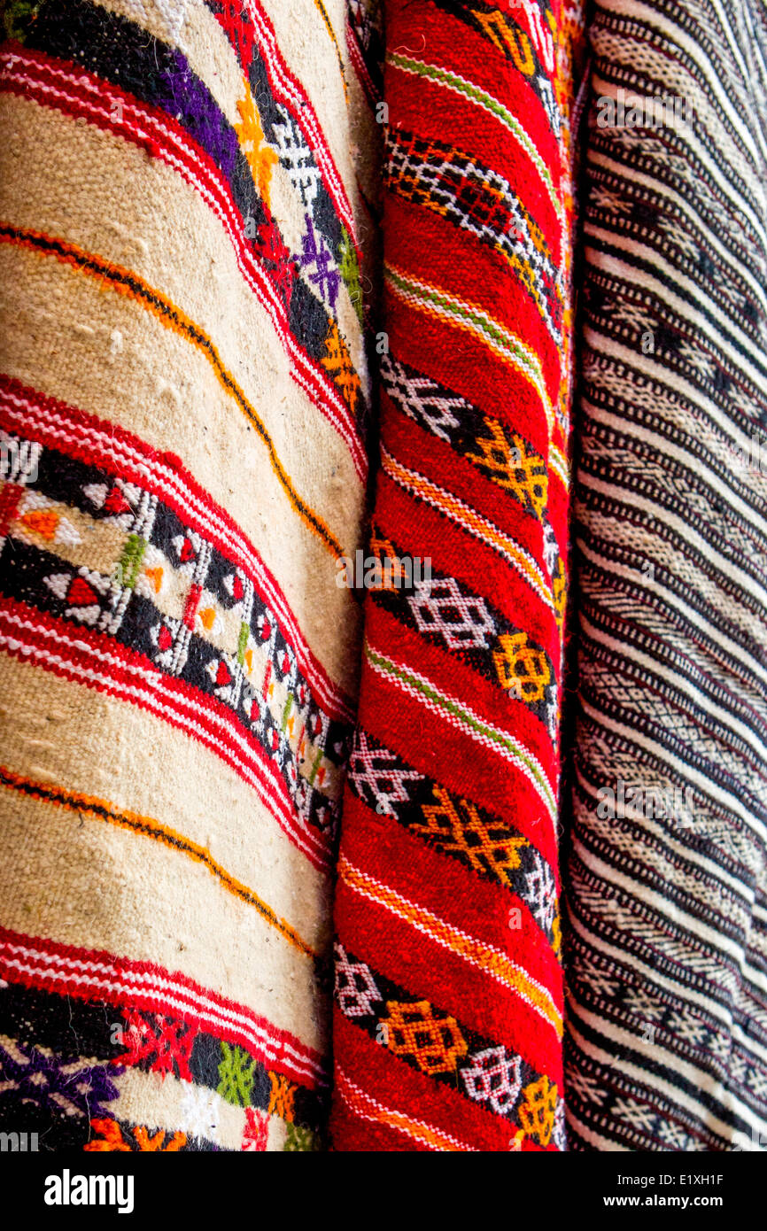 Traditional Moroccan carpets displayed in the Medina, Fez, Morocco ...