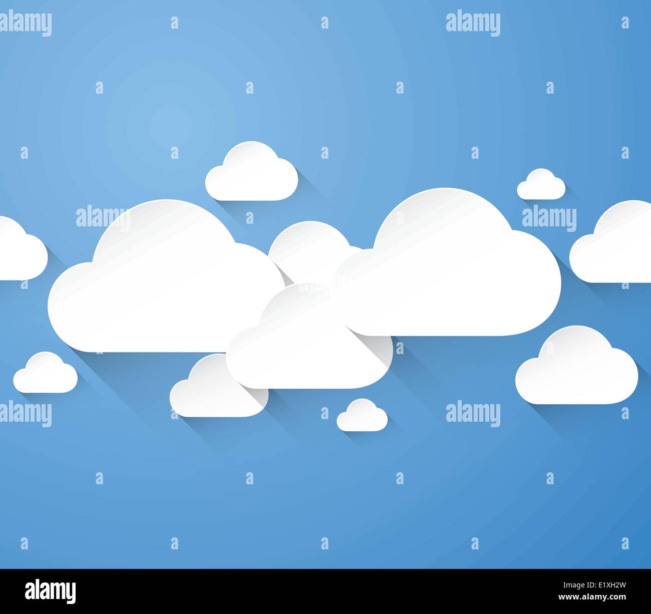 Abstract flat white clouds with long shadows in blue background Stock ...