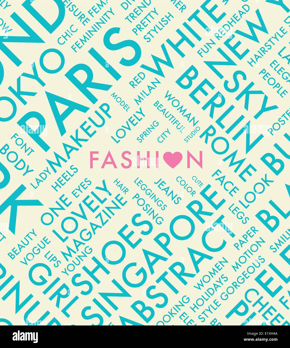 Fashion text background with heart and word cloud vector Stock Vector ...