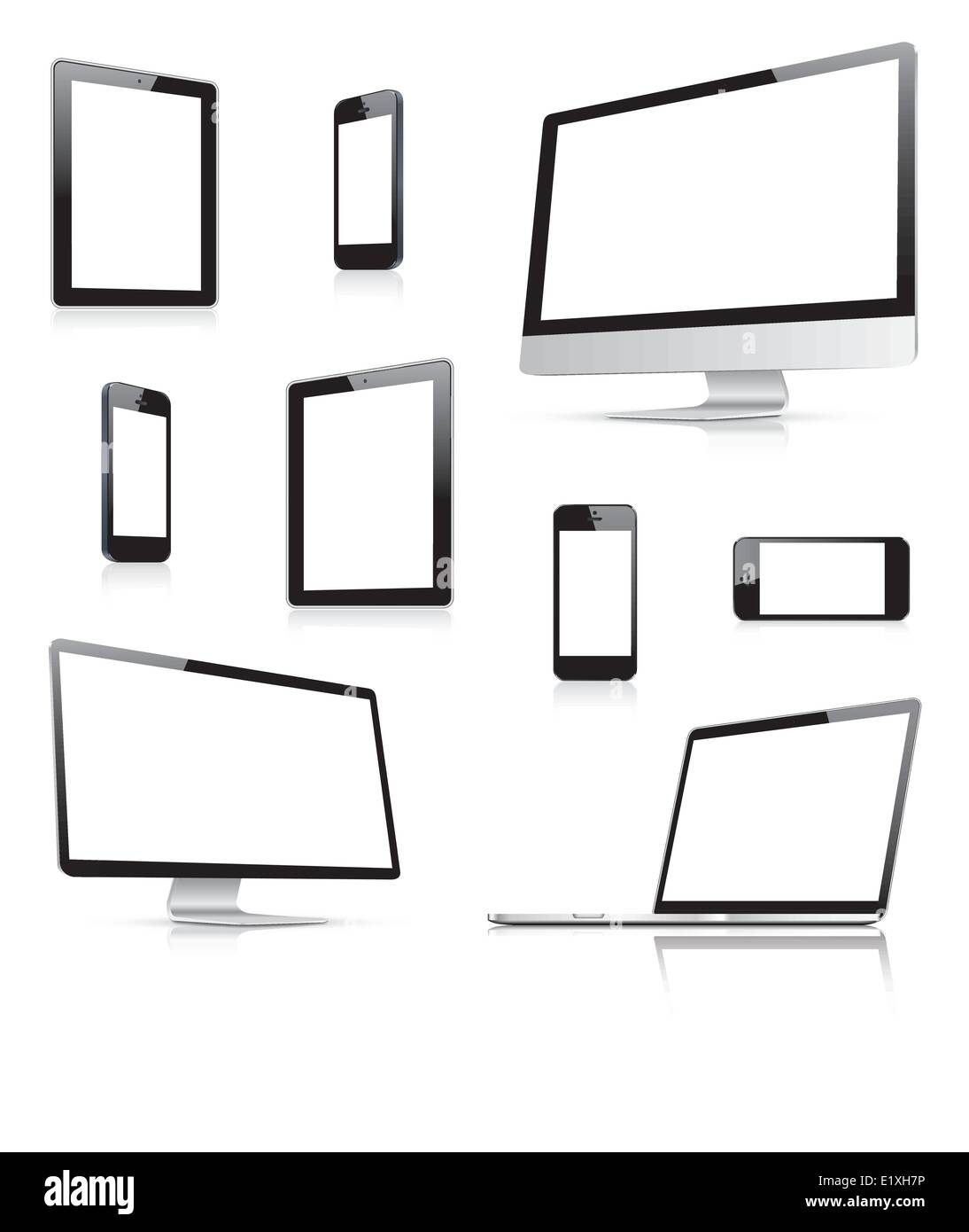Modern computer, laptop, tablet and smartphone vectors side view Stock ...