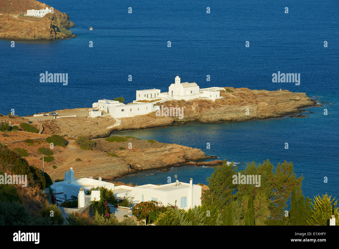 Greece, Cyclades islands, Sifnos, Panagia Chryssopigi monastery Stock ...