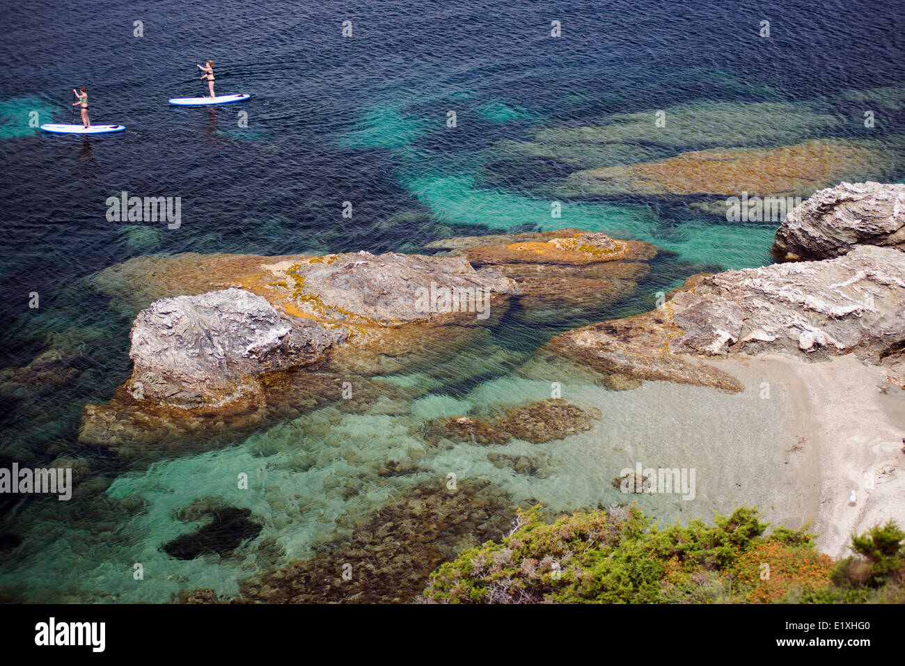 Stand up paddling Ile des Embiez Var France Stock Photo - Alamy