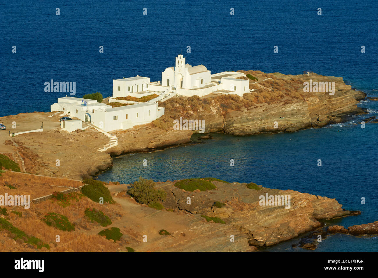 Greece, Cyclades islands, Sifnos, Panagia Chryssopigi monastery Stock ...