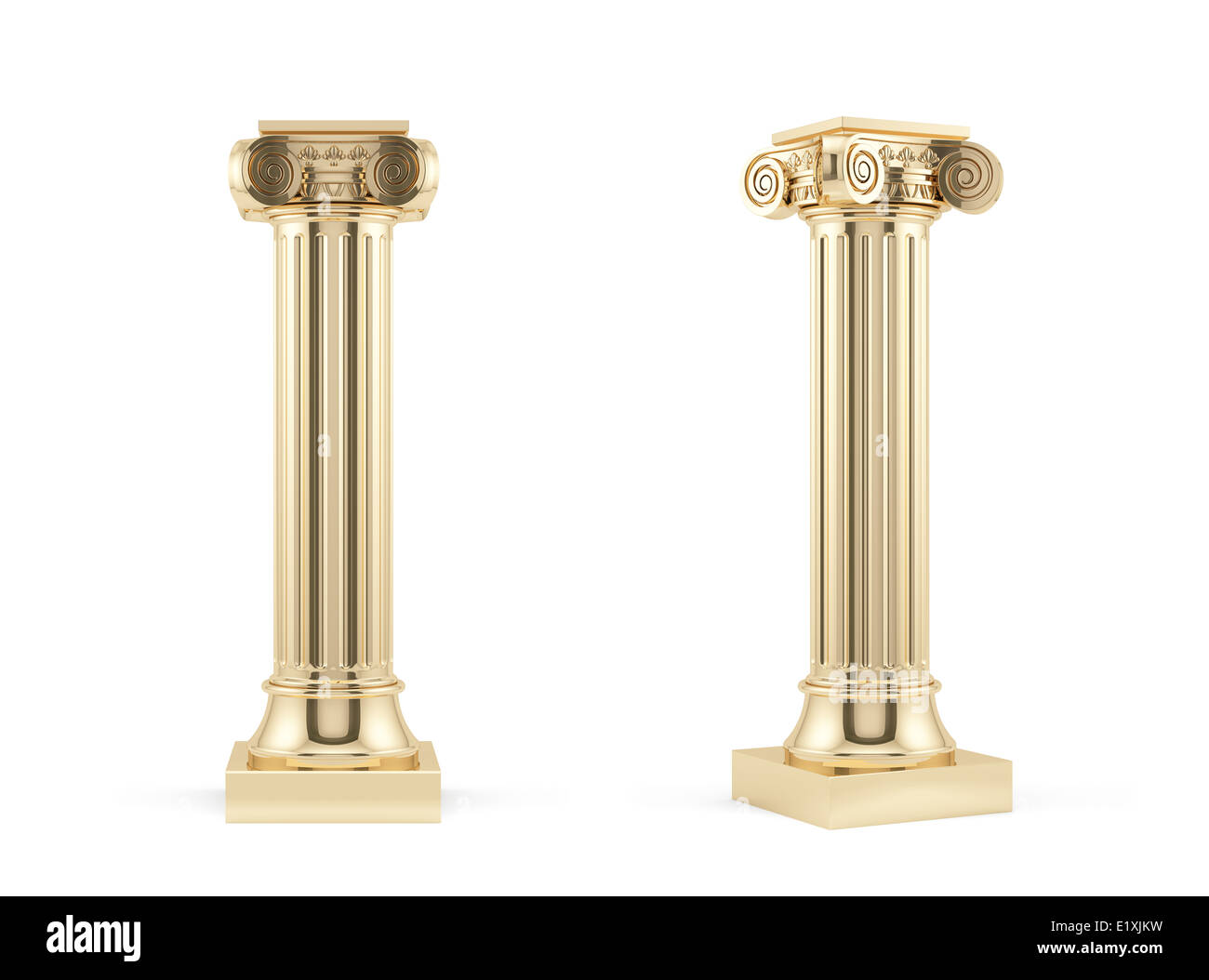 3d render of golden columns isolated on white background Stock Photo ...