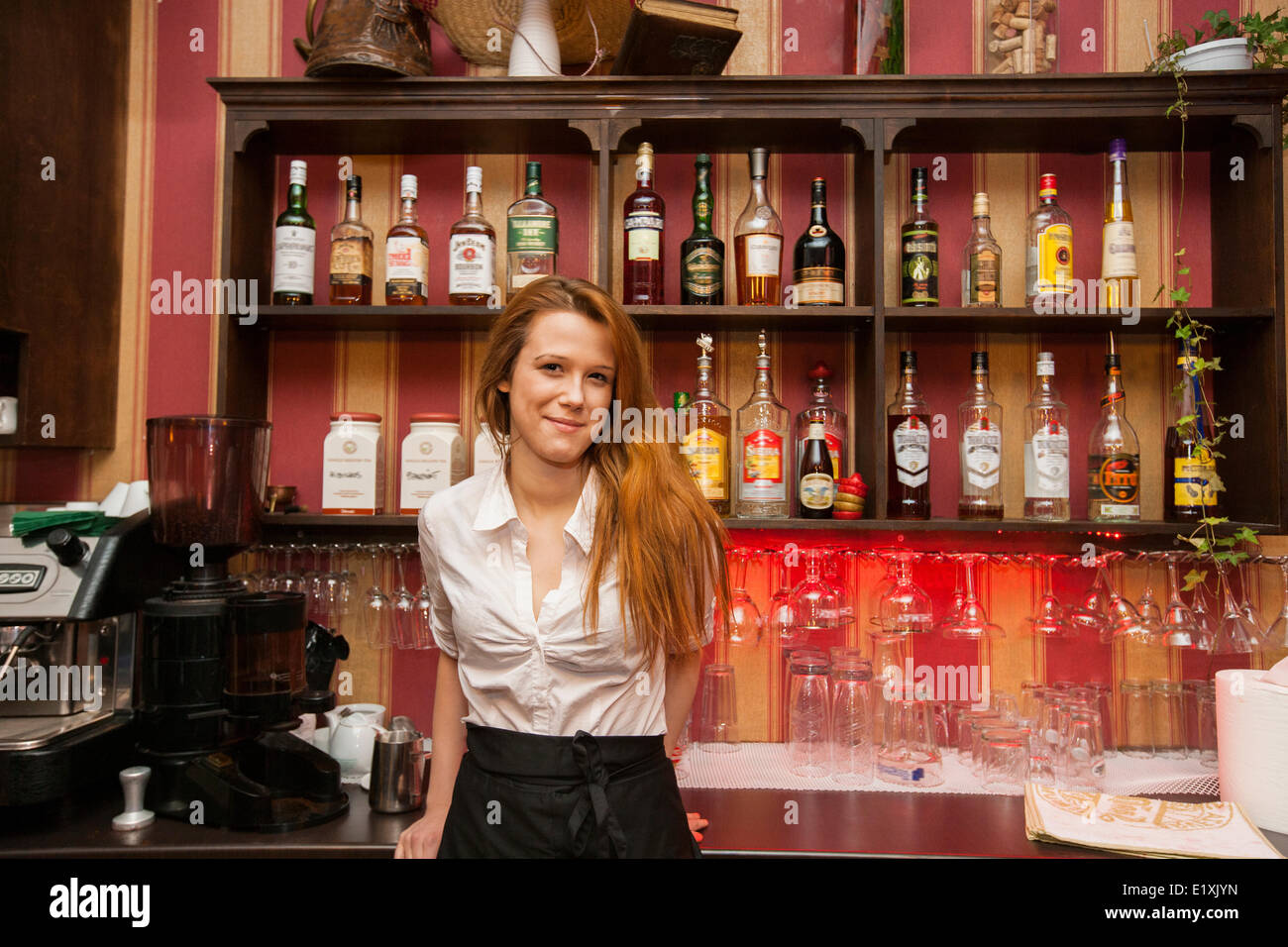 Portrait of confident female bartender at counter Stock Photo - Alamy