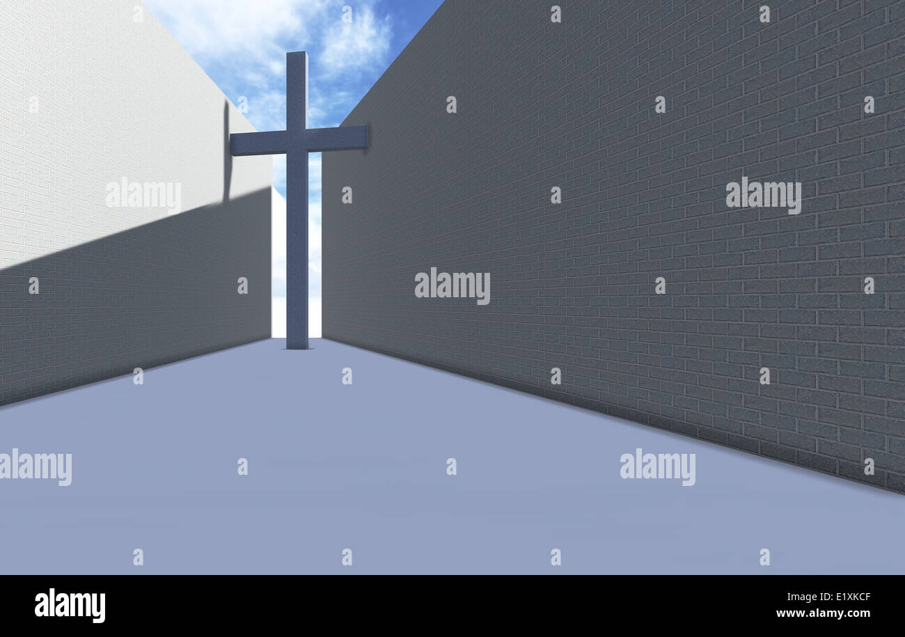 cross between two walls made in 3d software Stock Photo - Alamy