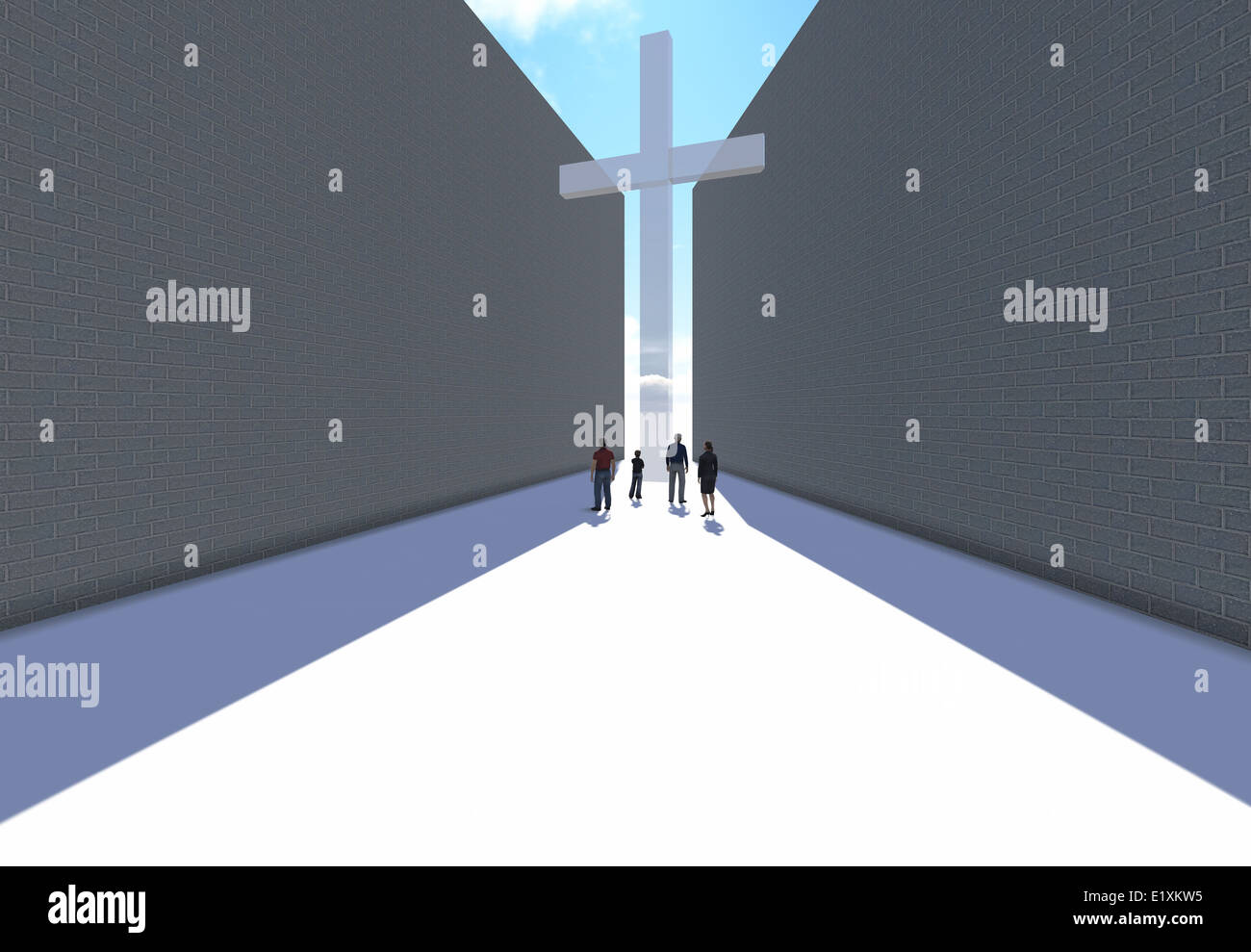 cross between two walls made in 3d software Stock Photo - Alamy