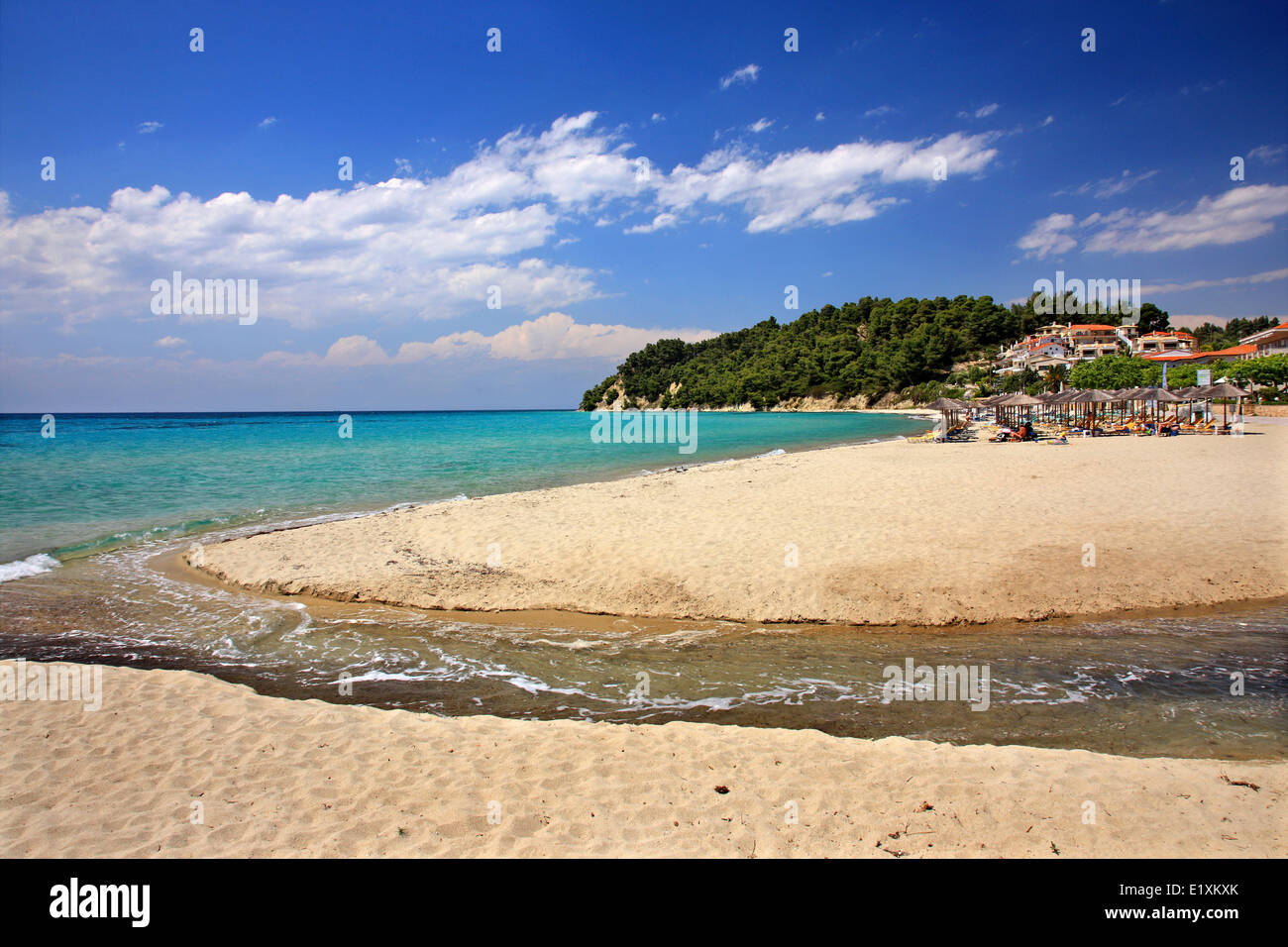 River reaches the sea at the beach of Siviri, Kassandra peninsula ...
