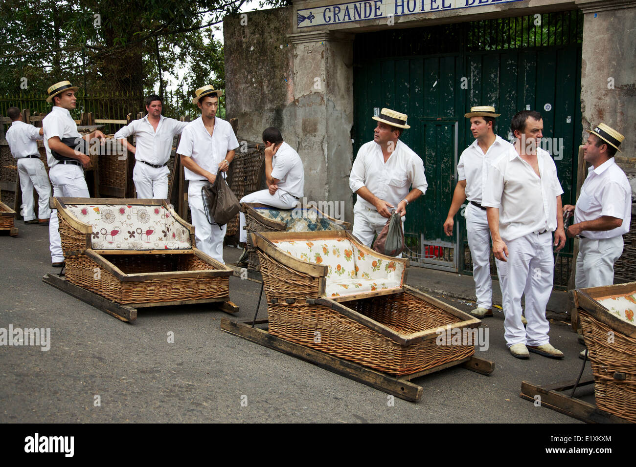 Basket drivers lined up ready to take passengers in Madeira Stock Photo ...