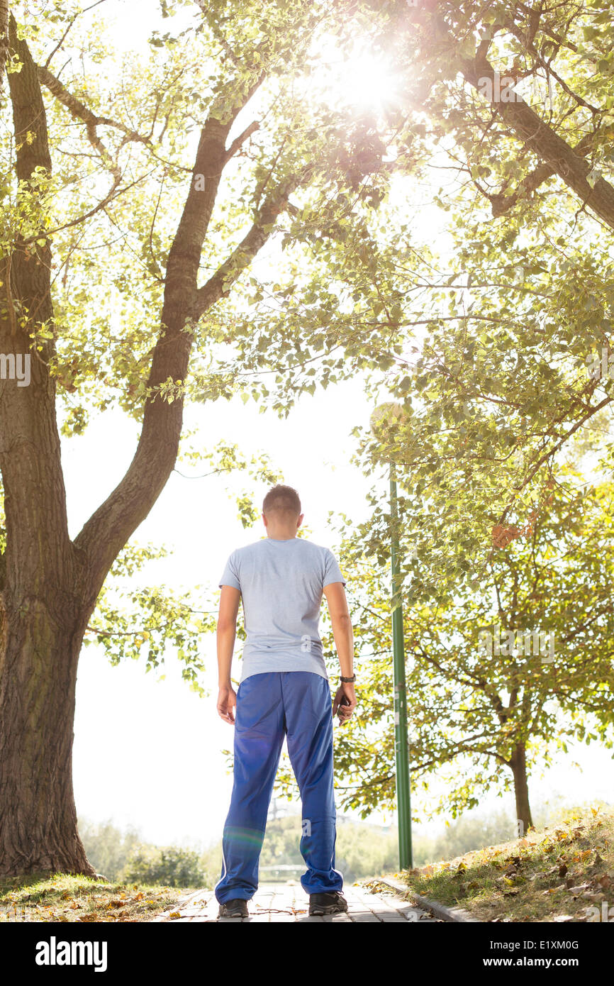 Full length rear view of fit man standing on path in park Stock Photo ...