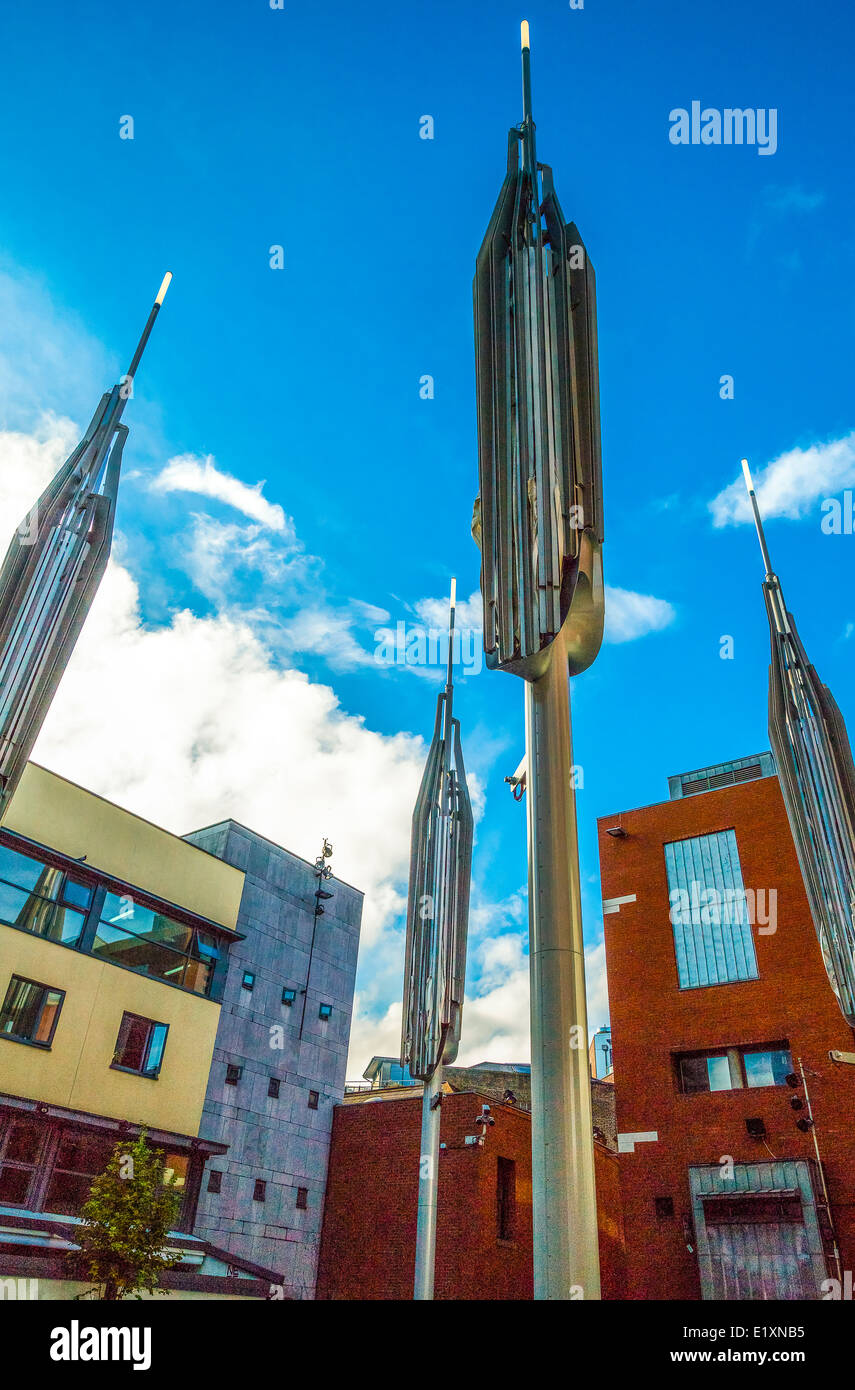 Ireland, Dublin, the spires of Mooting House square in the Temple Bar ...