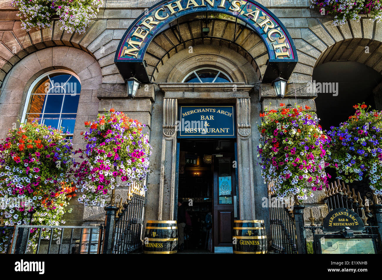 Ireland, Dublin, the Merchant's Arch Pub entrance in the Temple Bar ...