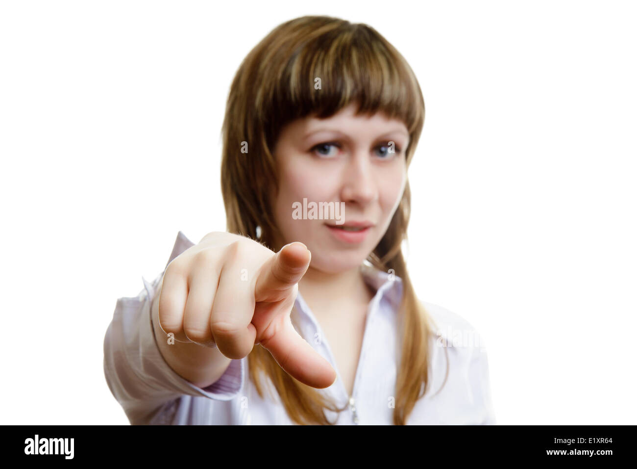 Young girl shows the index finger Stock Photo - Alamy