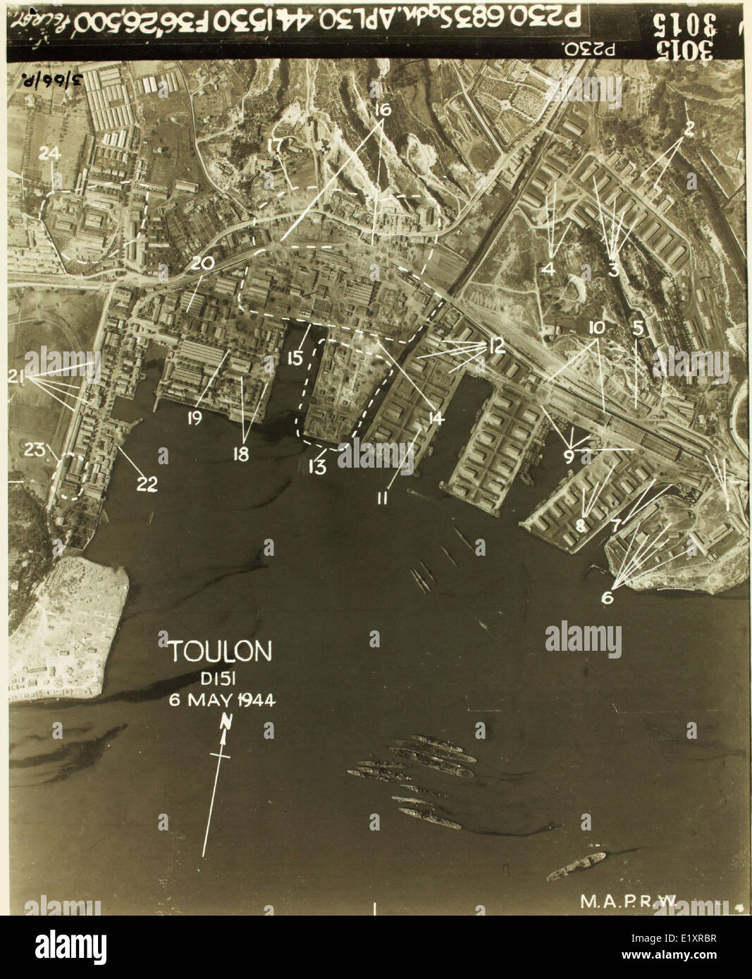 This aerial reconnaissance photo from 1941-1945 shows Toulon, France ...