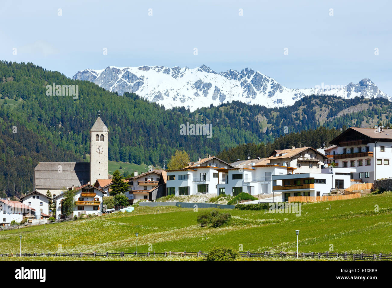 Summer Alpine village view (Italy Stock Photo - Alamy