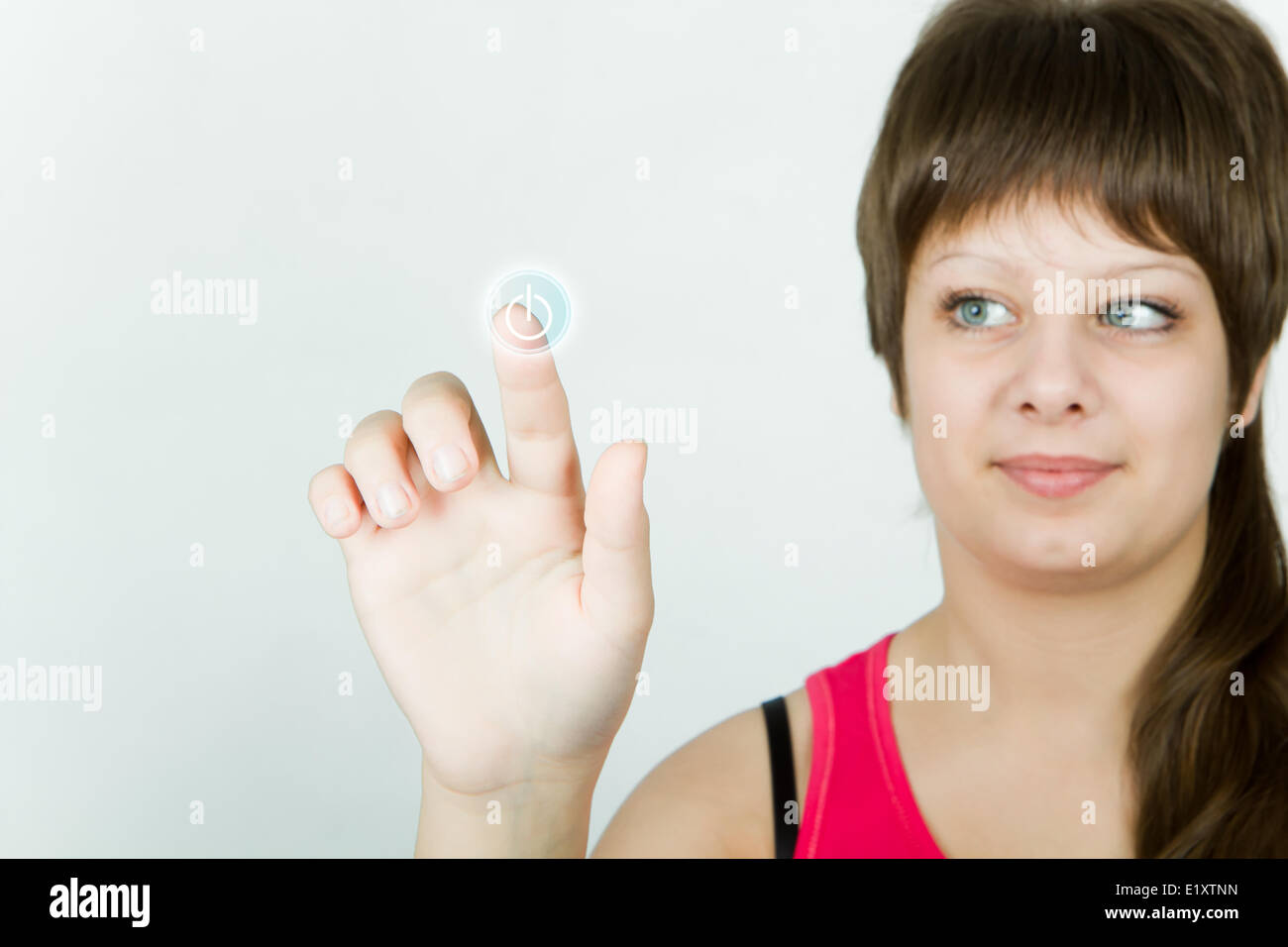girl presses the button Stock Photo - Alamy