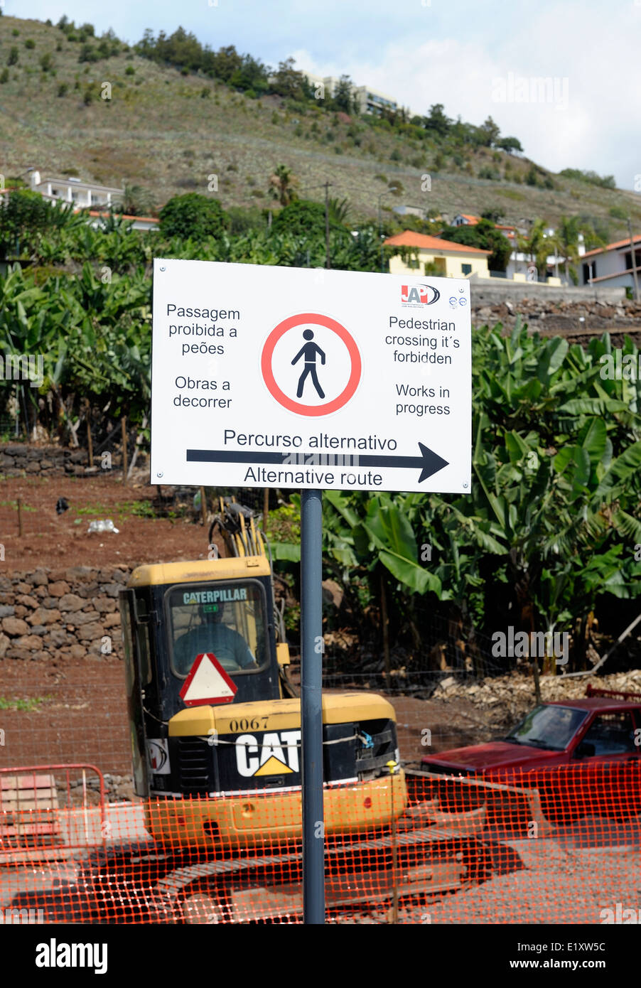 Madeira Portugal Alternative route sign on a building site Stock Photo ...