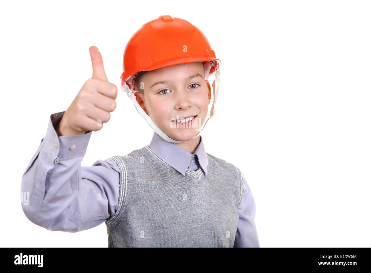 Boy in Hard Hat Stock Photo - Alamy