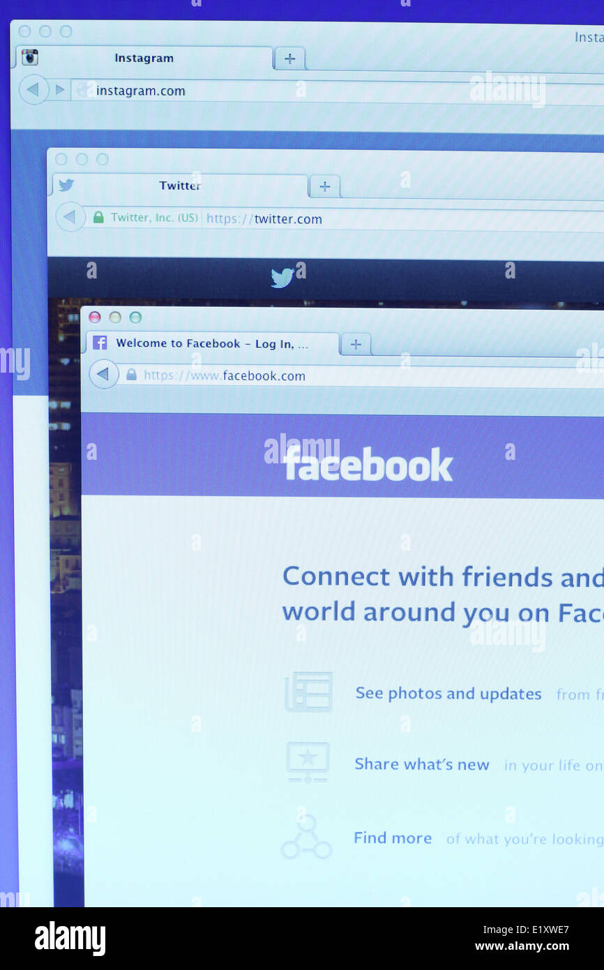 Photo of Facebook, Twitter and Instagram homepage on a monitor screen ...