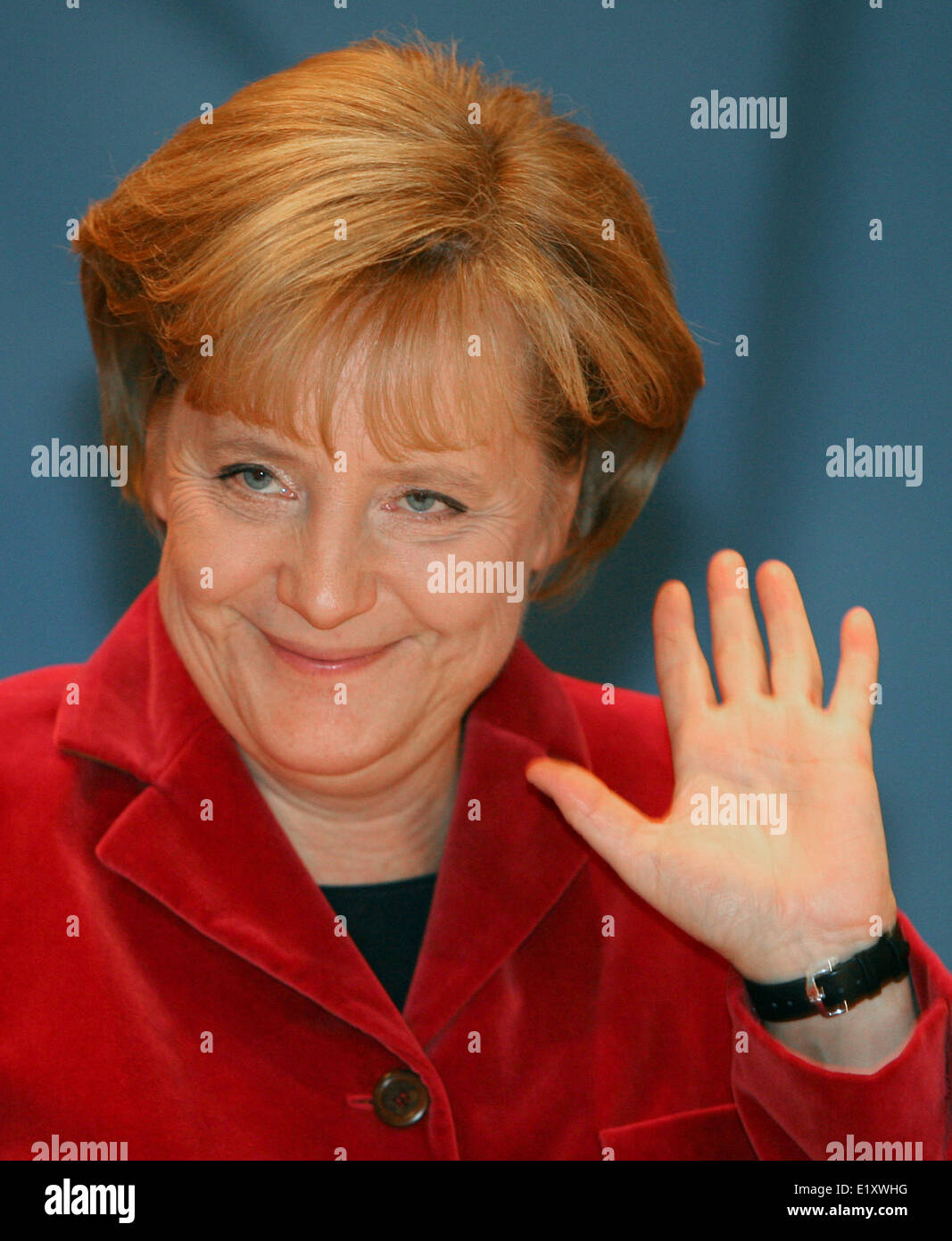 German chancellor Angela Merkel waves at the beginning of the CDU board ...