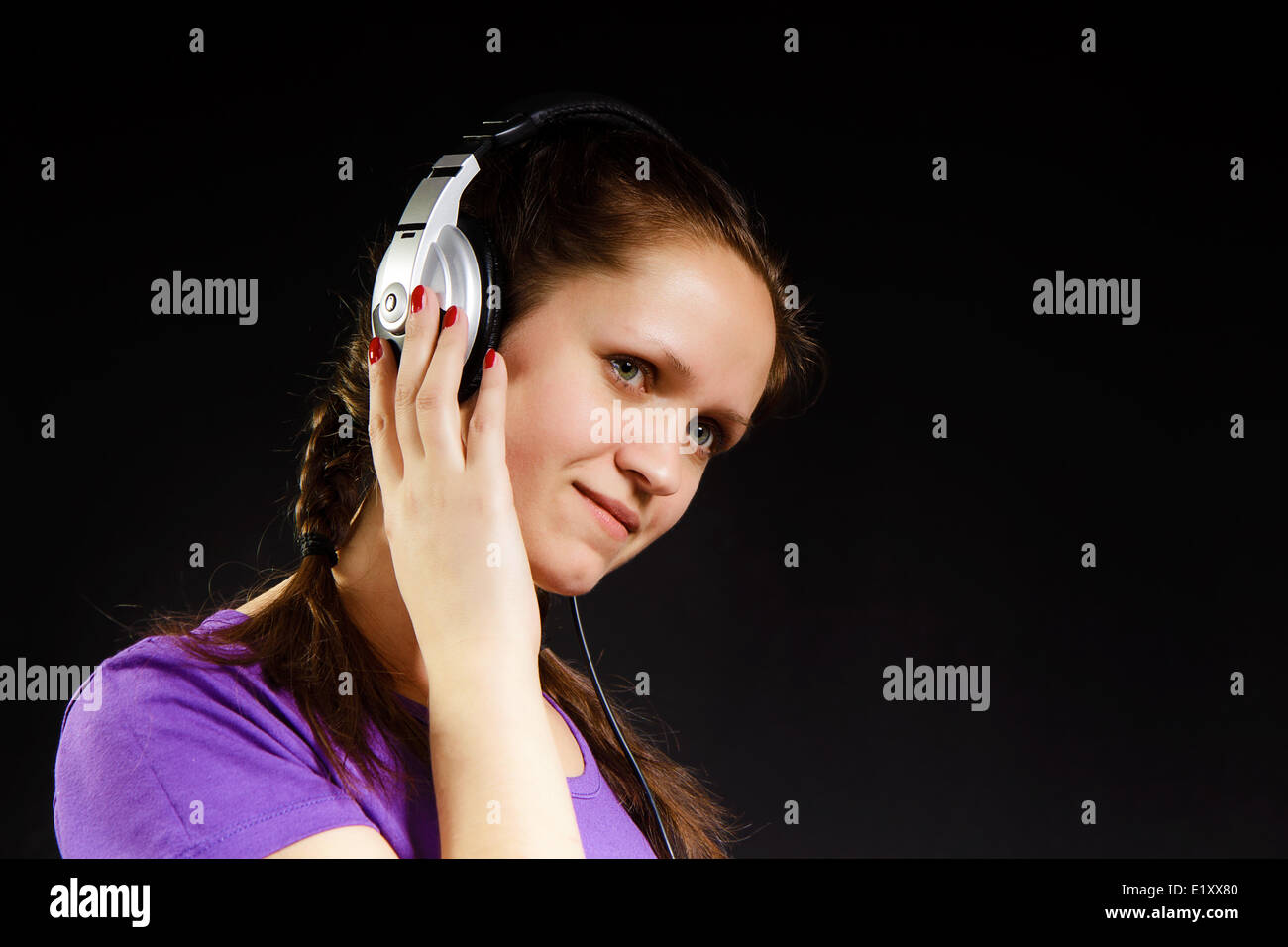 smiling girl in the headphones Stock Photo - Alamy