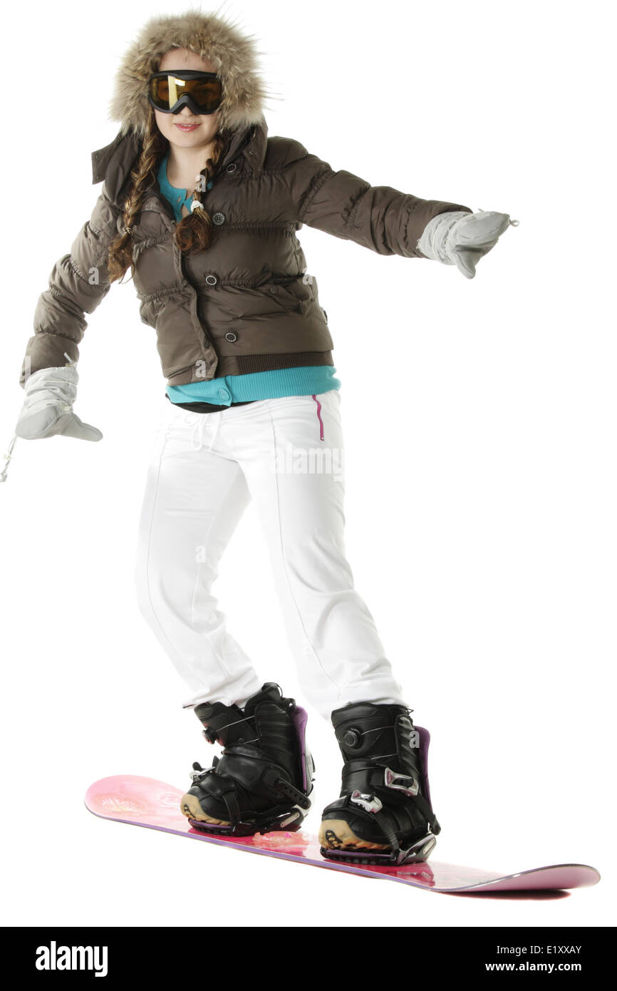 Girl on snowboard Stock Photo - Alamy