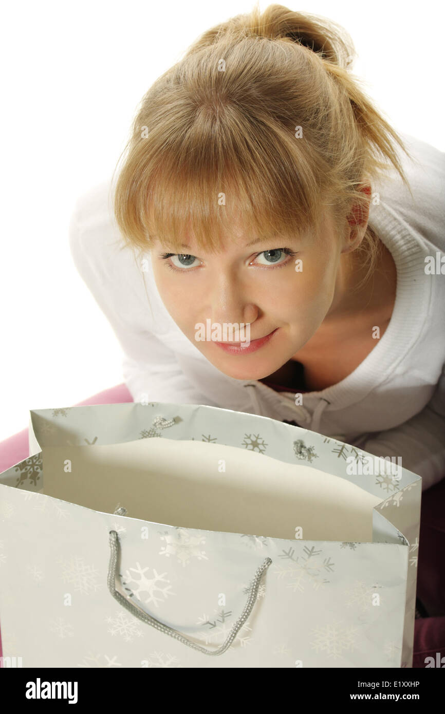 Girl with paper bag Stock Photo - Alamy