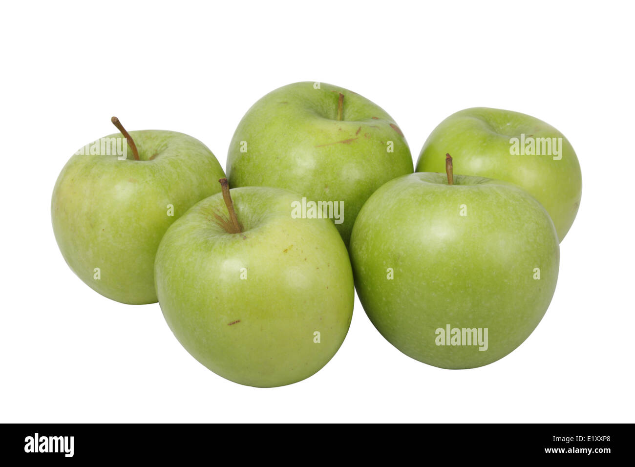 Five green apples Stock Photo - Alamy