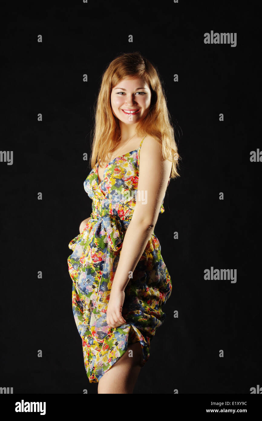 Girl in colored dress Stock Photo - Alamy