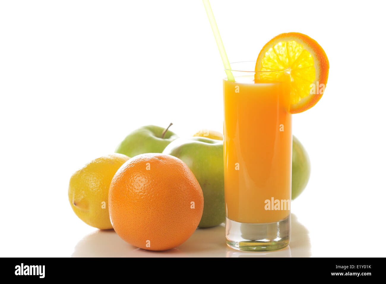 Fresh juice with fruits behind Stock Photo - Alamy