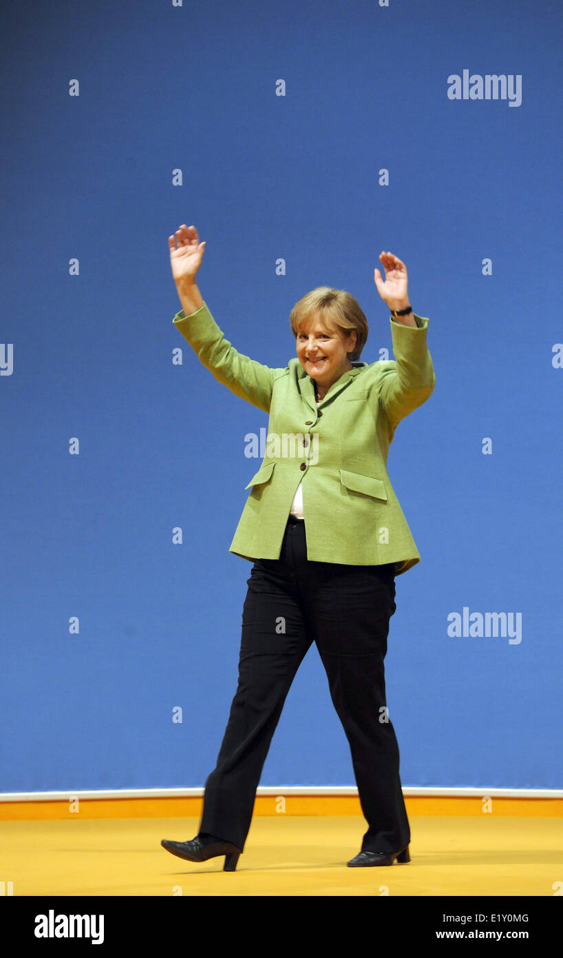 Chair woman of CDU and chancellor Angela Merkel waves and thanks the ...