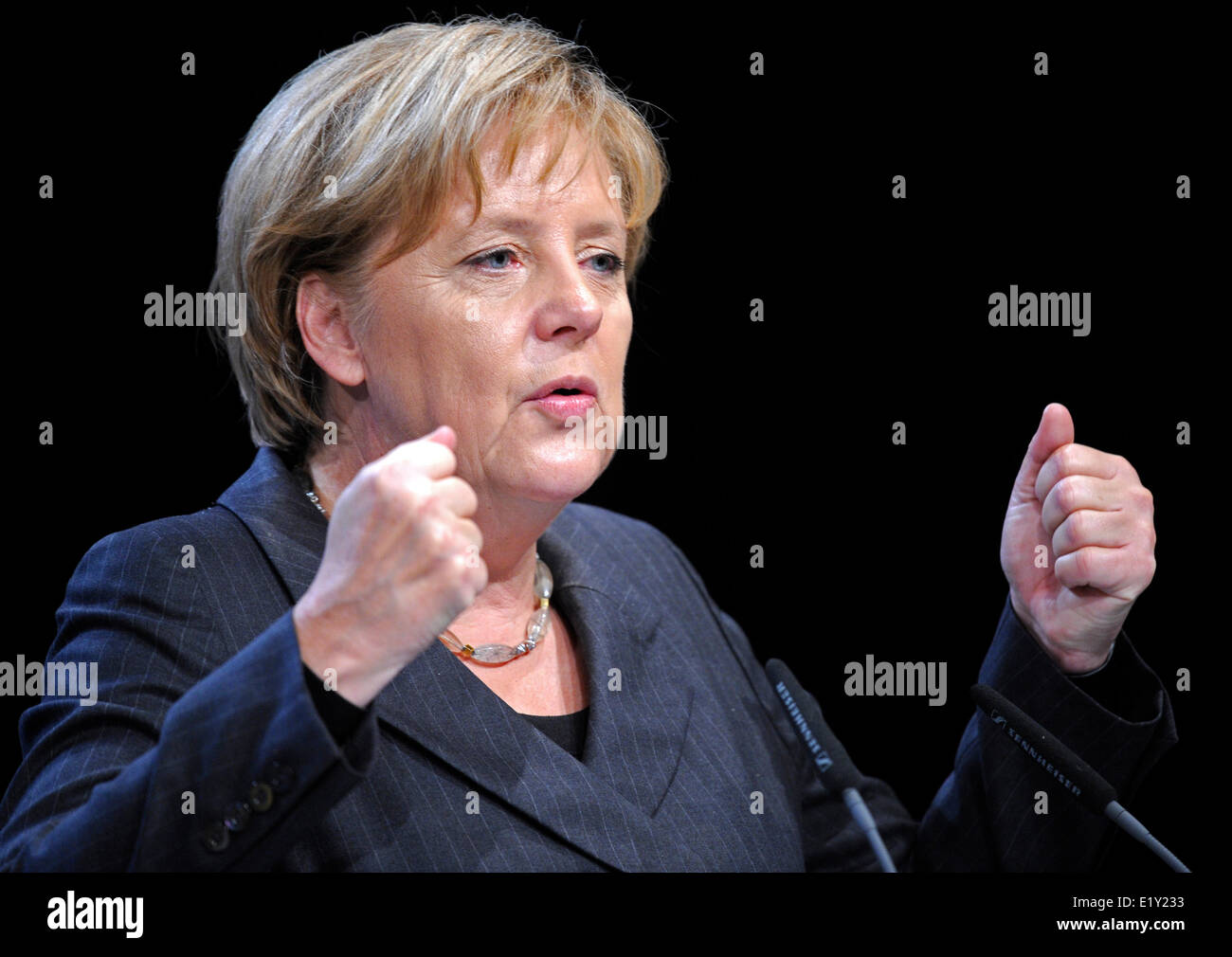 German chancellor Angela Merkel gesticulates during her speech at the ...