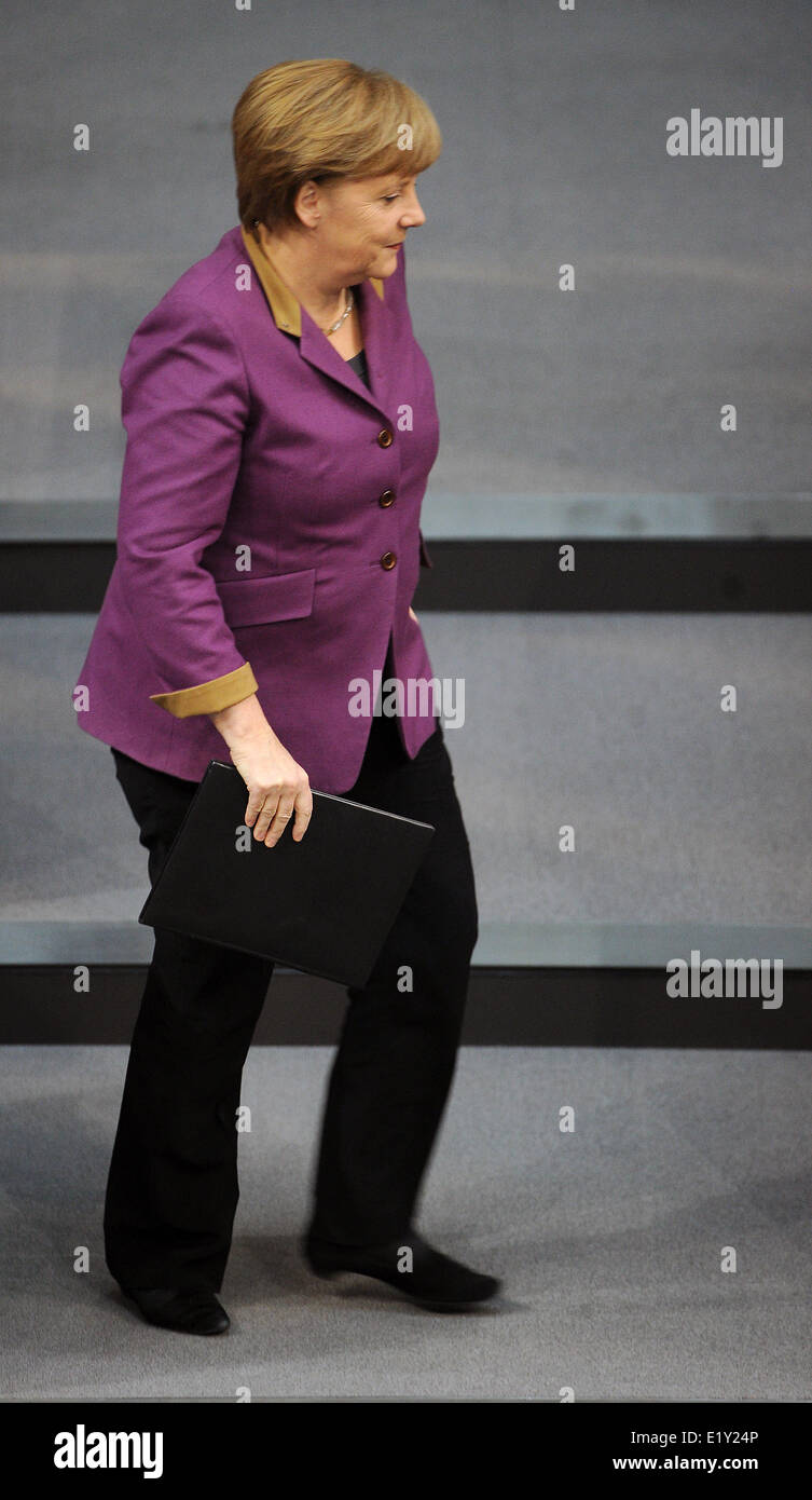 German chancellor Angela Merkel on her way to the lectern in the ...