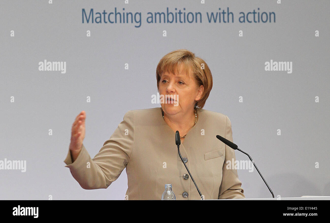 German chancellor Angela Merkel gives a speech at the climate ...