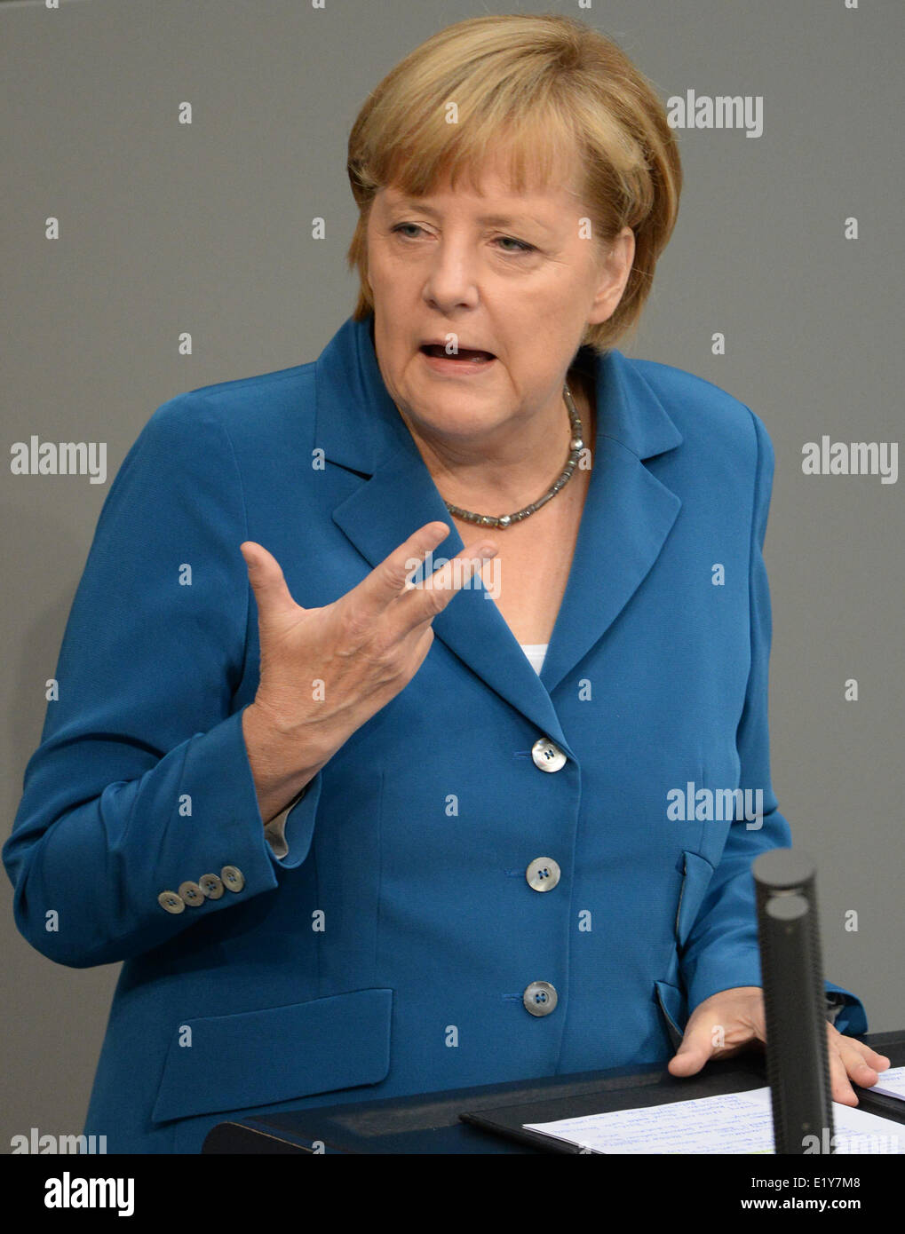German chancellor Angela Merkel gives a speech during a meeting of the ...