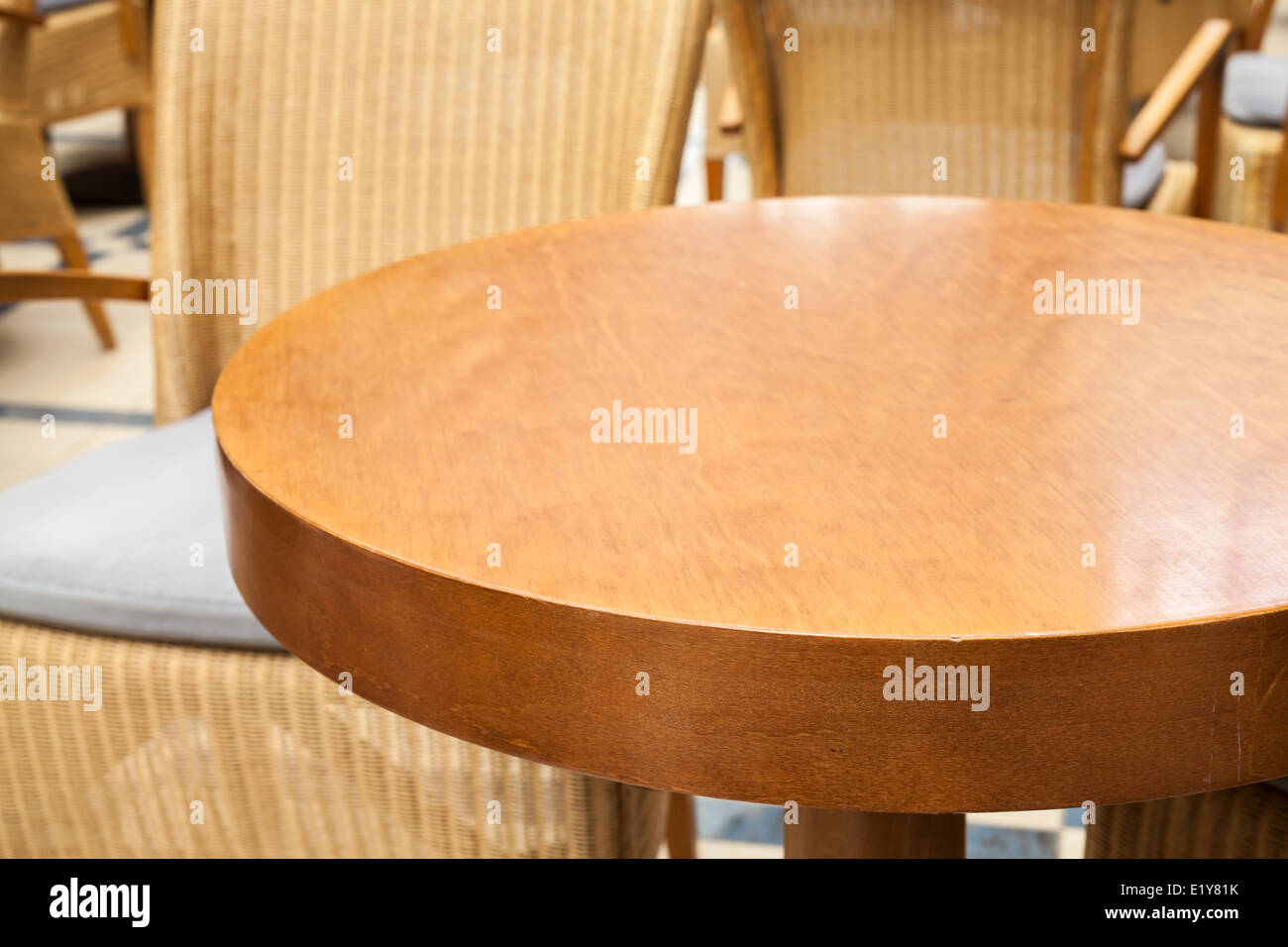 Wood round table hi-res stock photography and images - Alamy